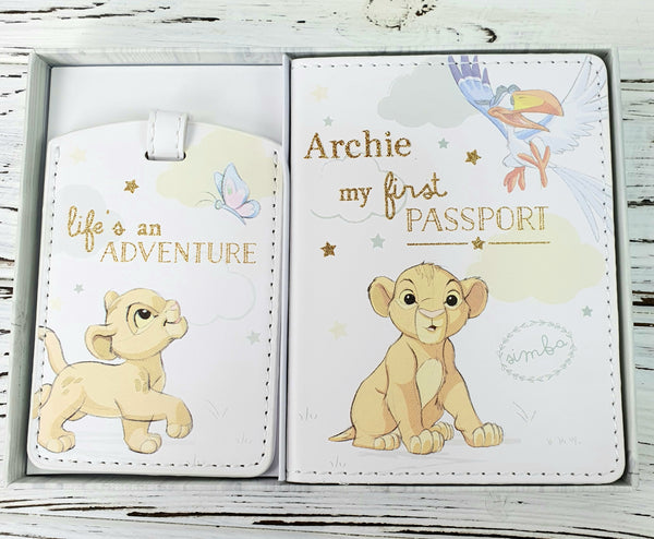 Personalised Disney Baby First Passport Cover and Luggage tag Gift Set ...